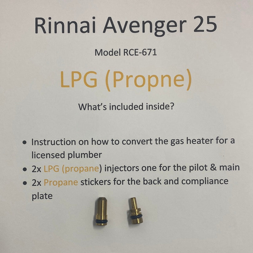Rinnai Avenger 25 Conversion Kits Natural Gas Or LPG Propane RCE671 ...